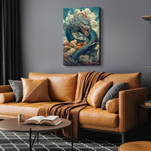 Japanese Dragon Inspired Canvas Wall Art, Dragon Wall Art, Fantasy ...