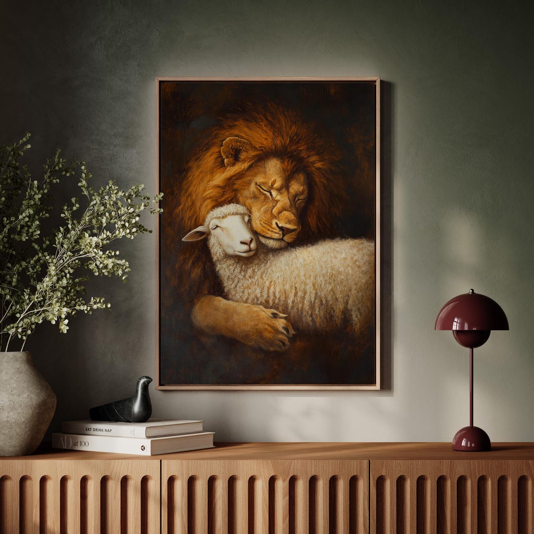 Lion and Lamb Inspirational Canvas Wall Art - Peaceful Christian Decor ...