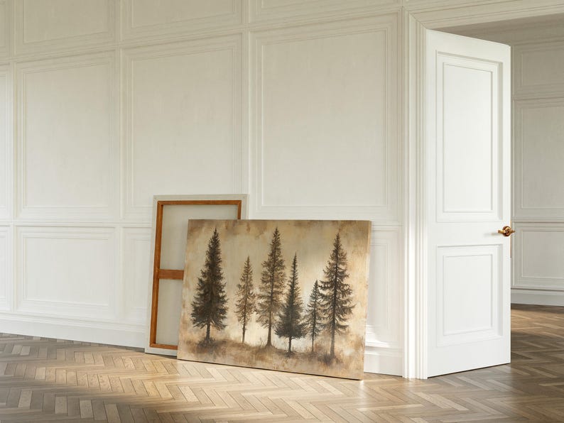 Vintage Pine Trees Canvas Art, Rustic Woodland Decor, Nature-inspired ...