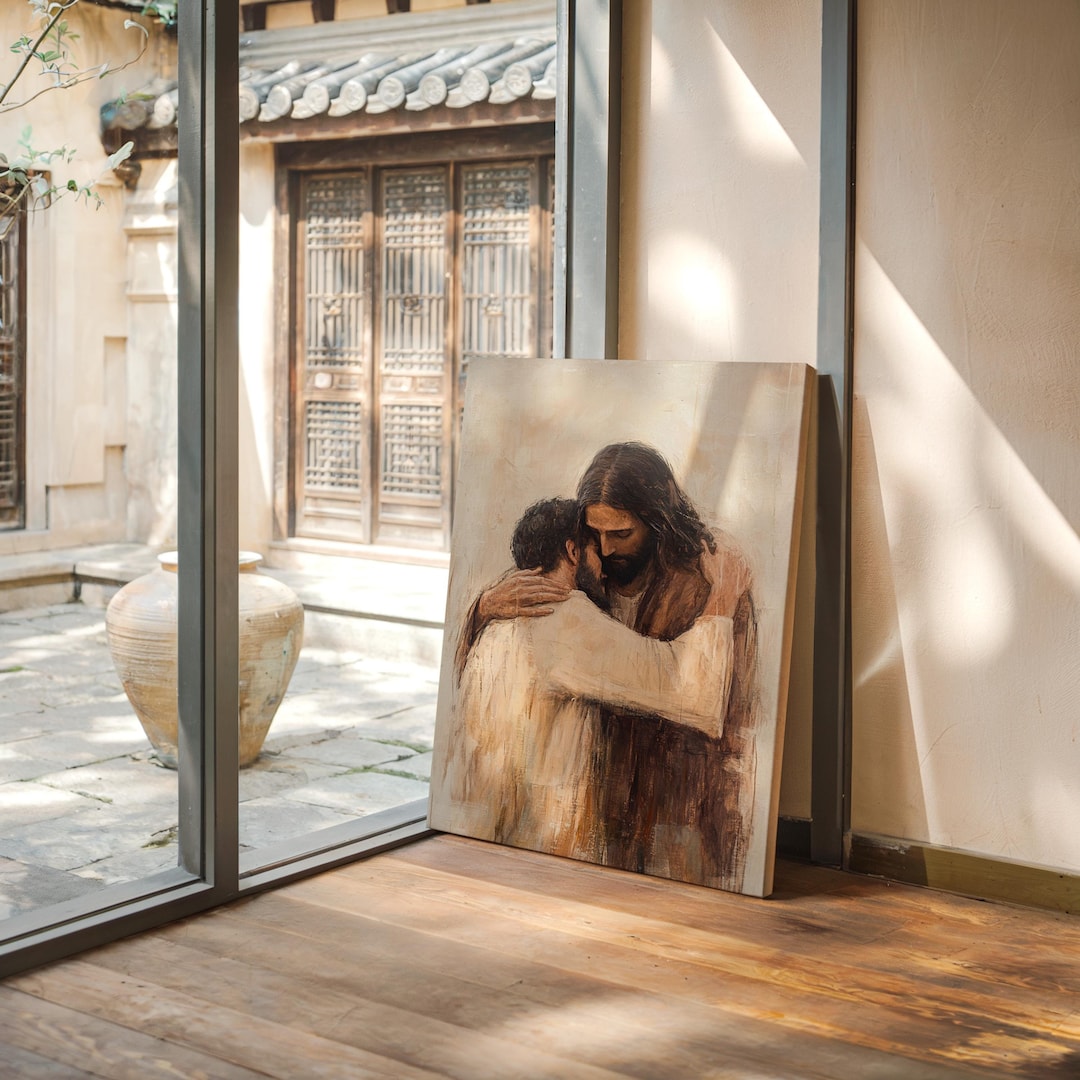 Jesus Embracing Man Canvas - Inspirational Christian Wall Art ...