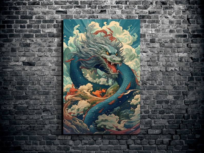 Japanese Dragon Inspired Canvas Wall Art Dragon Wall Art - Etsy