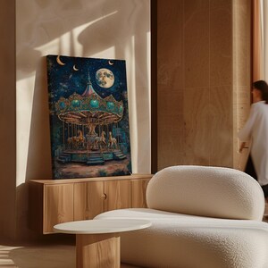 Magical Carousel Under the Moonlit Sky - Enchanting Fairground Ride Art ...