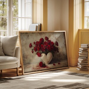 Romantic Red Roses in Heart Vase Canvas Wall Art - Elegant Floral ...