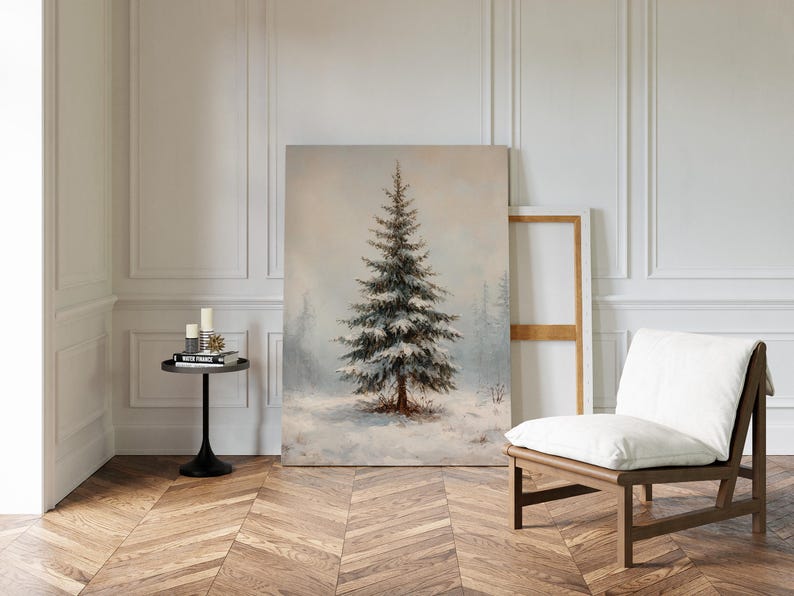 Snowy Pine Tree Canvas Wall Art – Peaceful Winter Forest Scene, Rustic ...