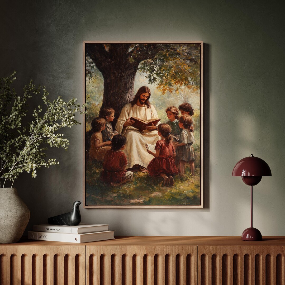 Jesus Teaching Children Under a Tree - Heartwarming Christian Canvas ...
