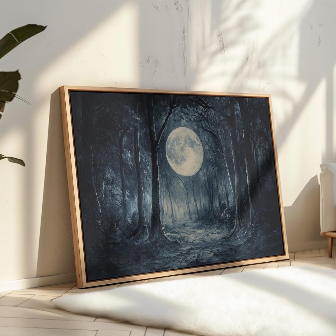 Mystical Moonlit Forest Path Canvas Wall Art - Enchanted Night Scene ...