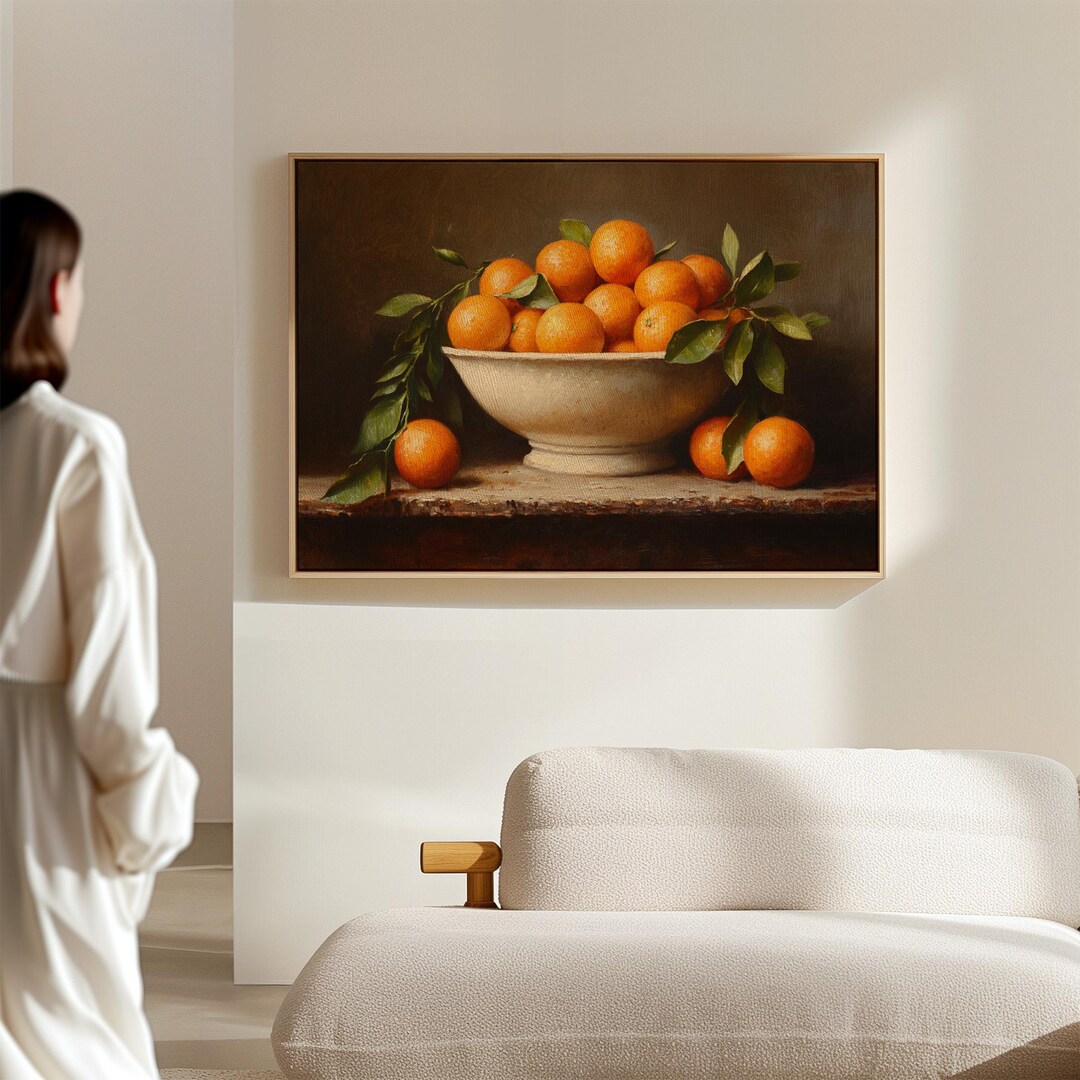 Vintage Orange Still Life, Rustic Kitchen Wall Art, Citrus Fruit Bowl ...