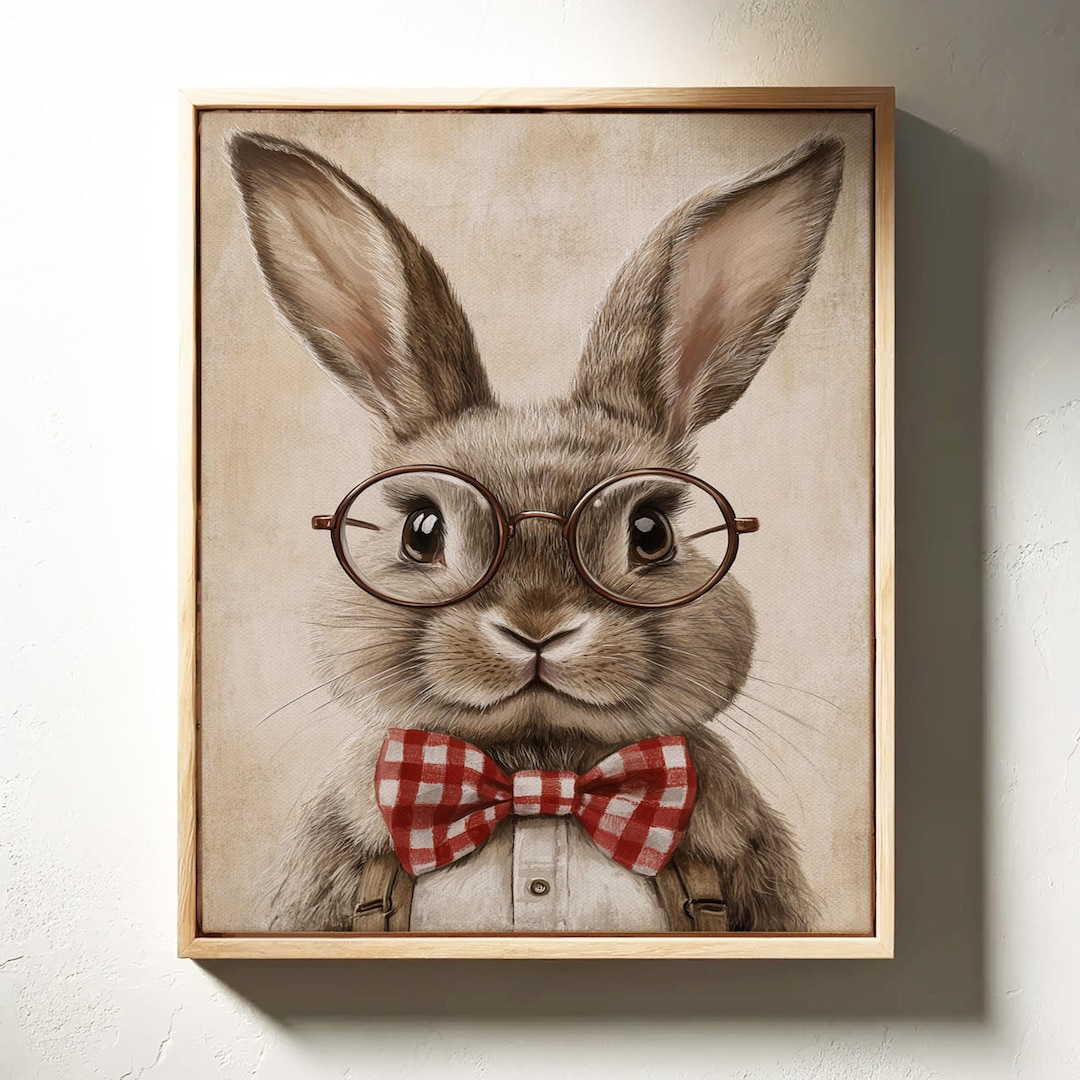 Adorable Rabbit Portrait With Glasses and Bow Tie - Vintage Style ...