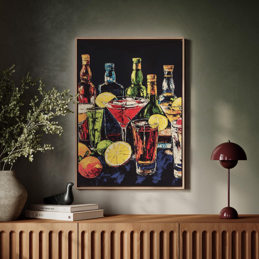 Vibrant Cocktail Canvas Art - Colorful Bar Scene With Mixed Drinks and ...