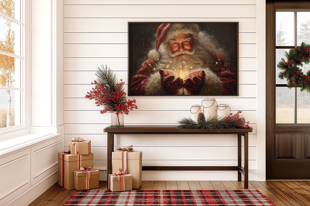 Magical Santa Claus Canvas Wall Art | Vintage Christmas Painting Print ...