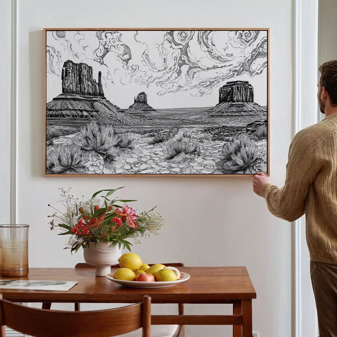 Monument Valley Wall Art, Black and White Western Landscape Print ...