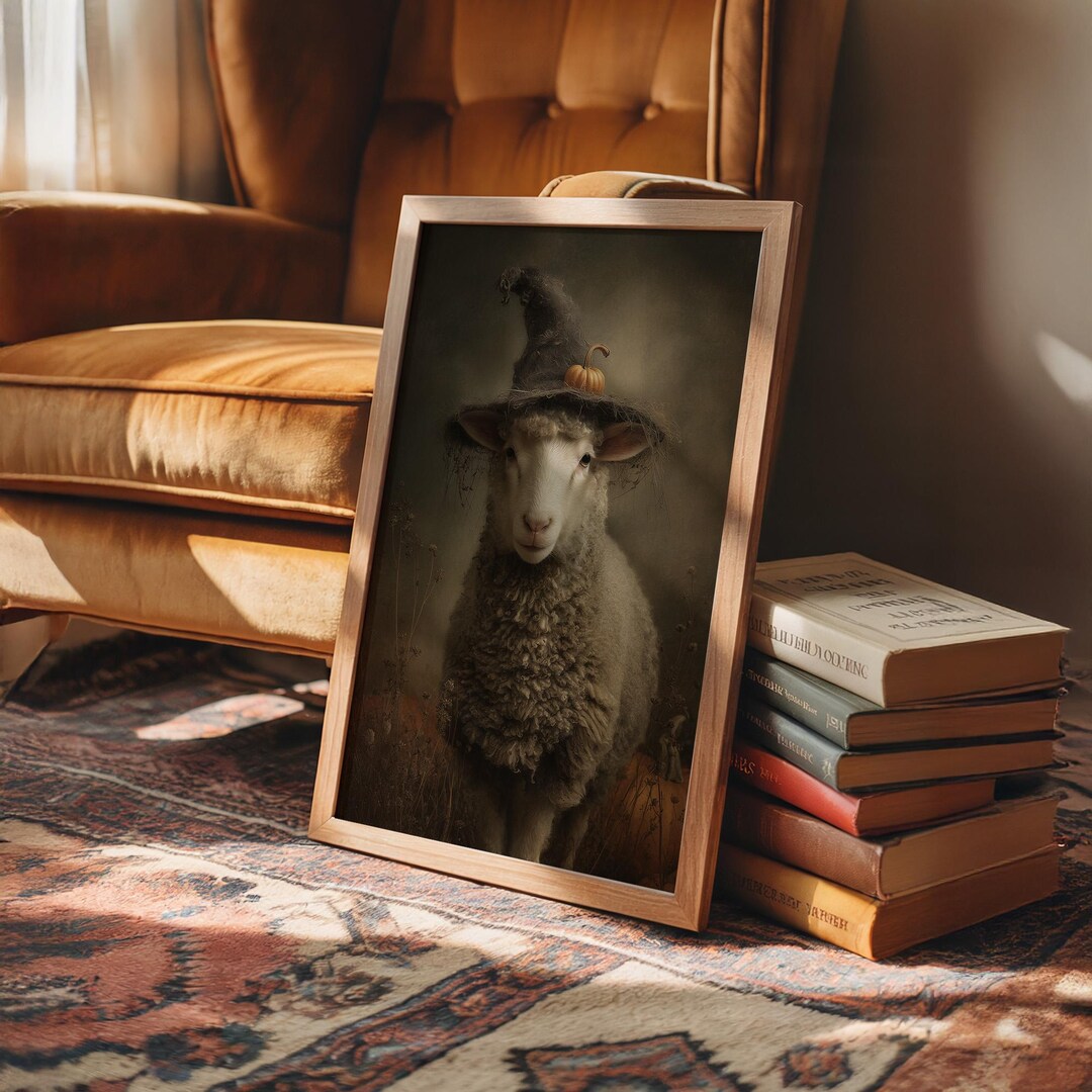 Whimsical Witch Sheep Canvas Art, Halloween Farmhouse Wall Decor ...