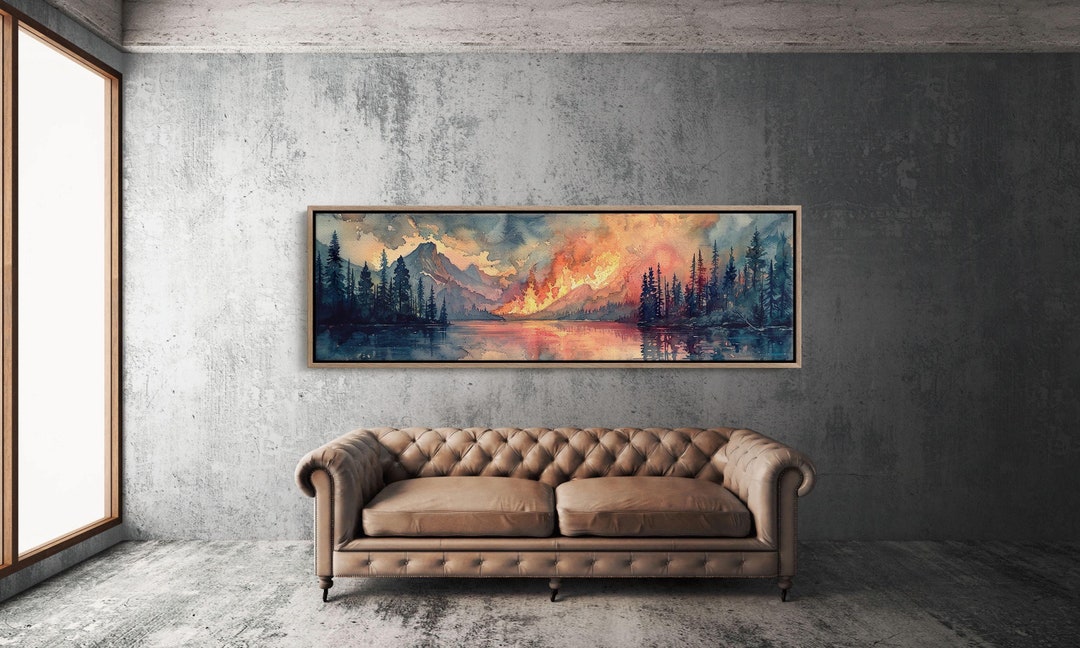 Panoramic Watercolor Forest Fire Canvas Wall Art - Etsy