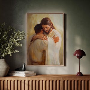 Jesus Embracing a Man - Touching Christian Art Canvas, Love and ...