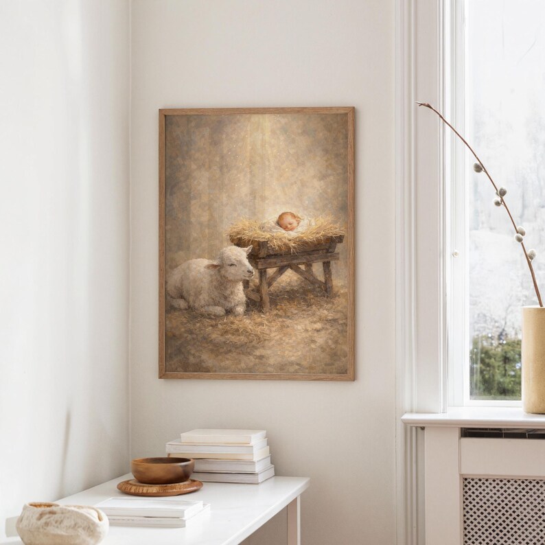 Baby Jesus Nativity Canvas Wall Art | Christ Child Manger Painting ...