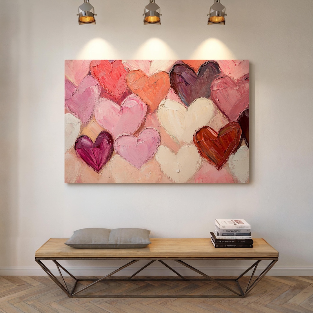 Romantic Heart Canvas Art - Textured Abstract Painting With Pink and ...