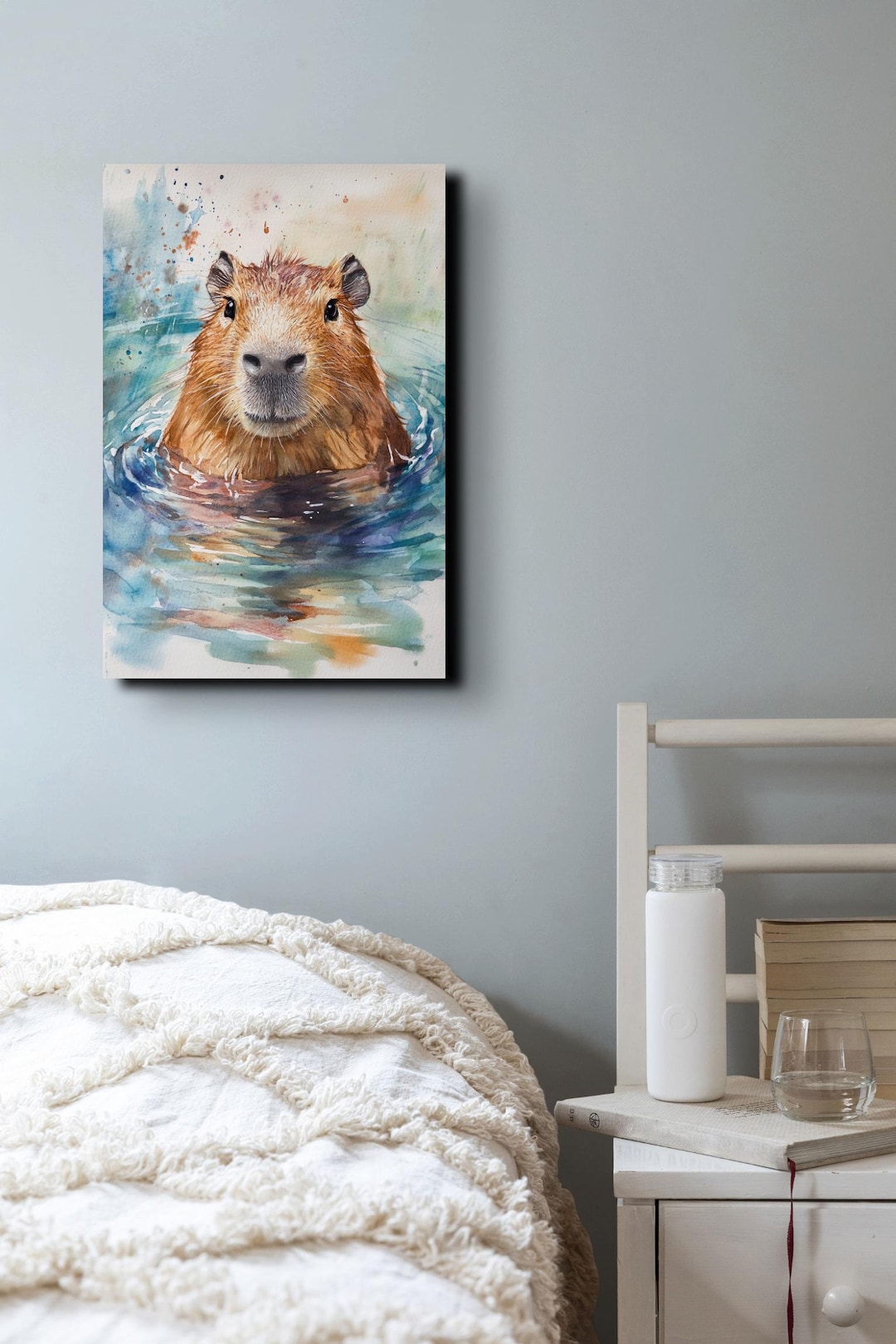 Capybara Watercolor Ready to Hang Premium Canvas Wall Art Print, Wall ...