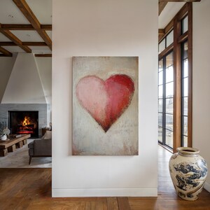 Abstract Heart Canvas Wall Art - Romantic Red and Pink Love Painting ...