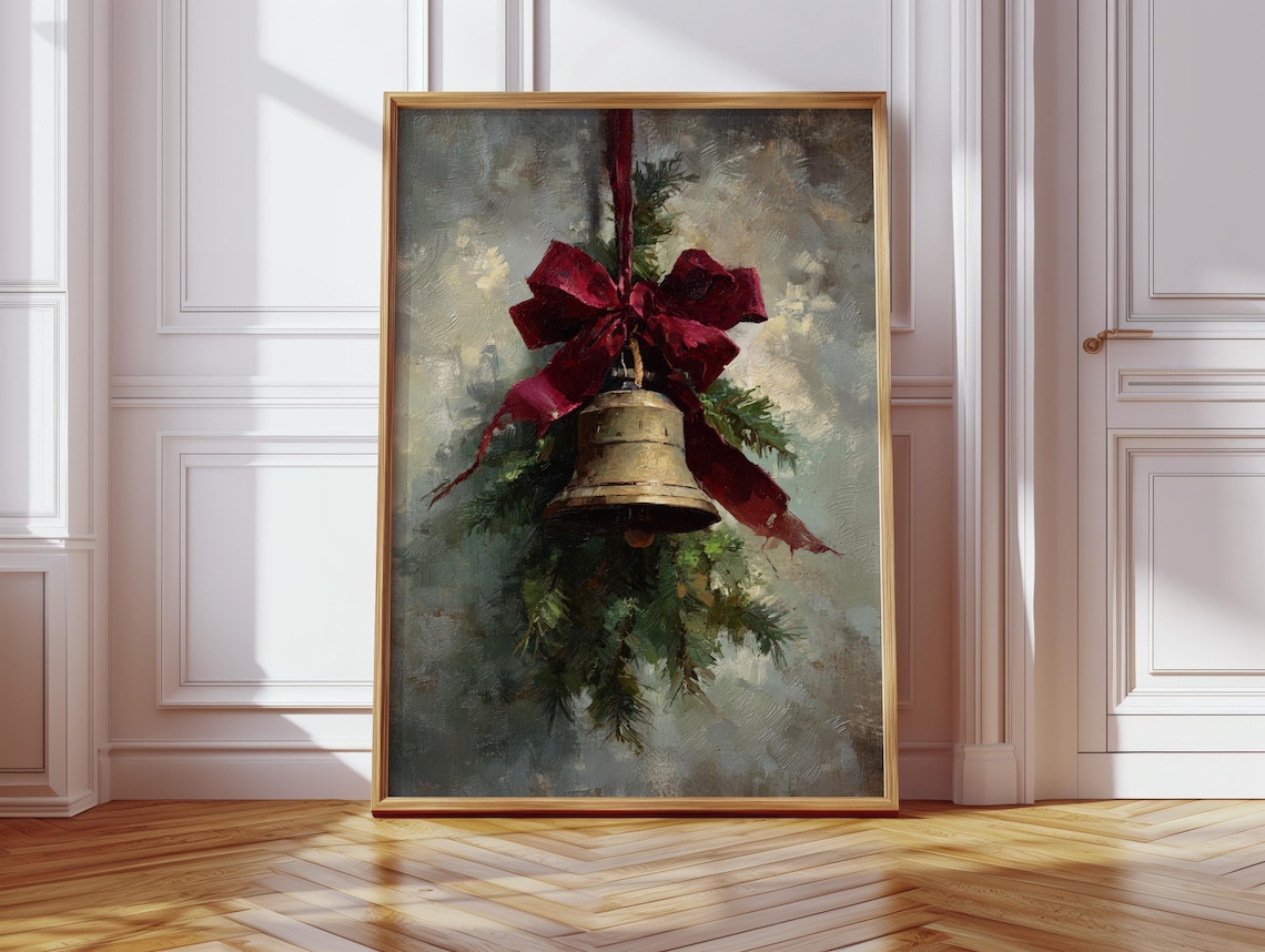 Vintage Christmas Bell Canvas Wall Art, Festive Holiday Decoration With ...