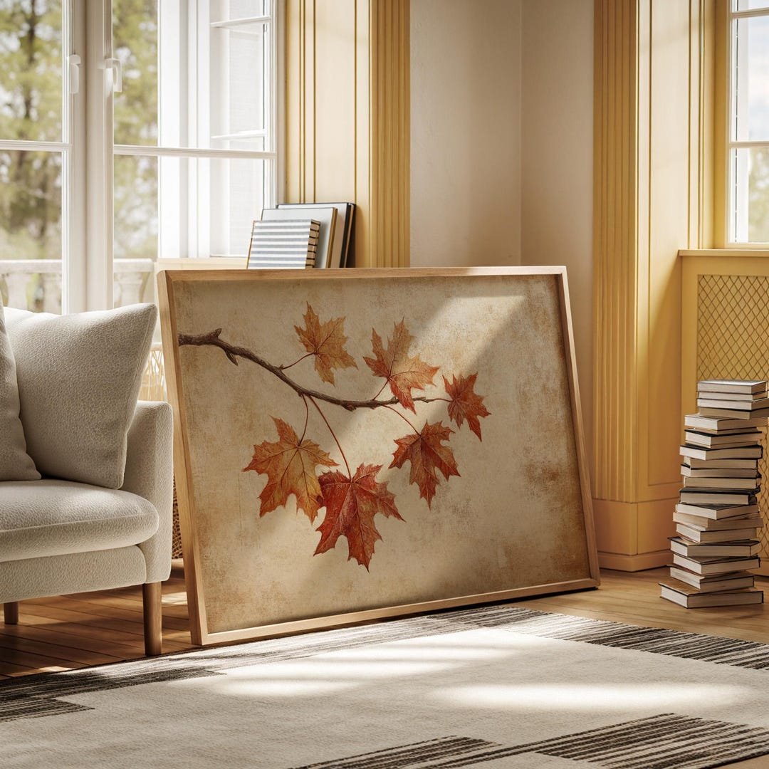 Rustic Autumn Maple Leaves Canvas Wall Art - Vintage Nature-inspired ...