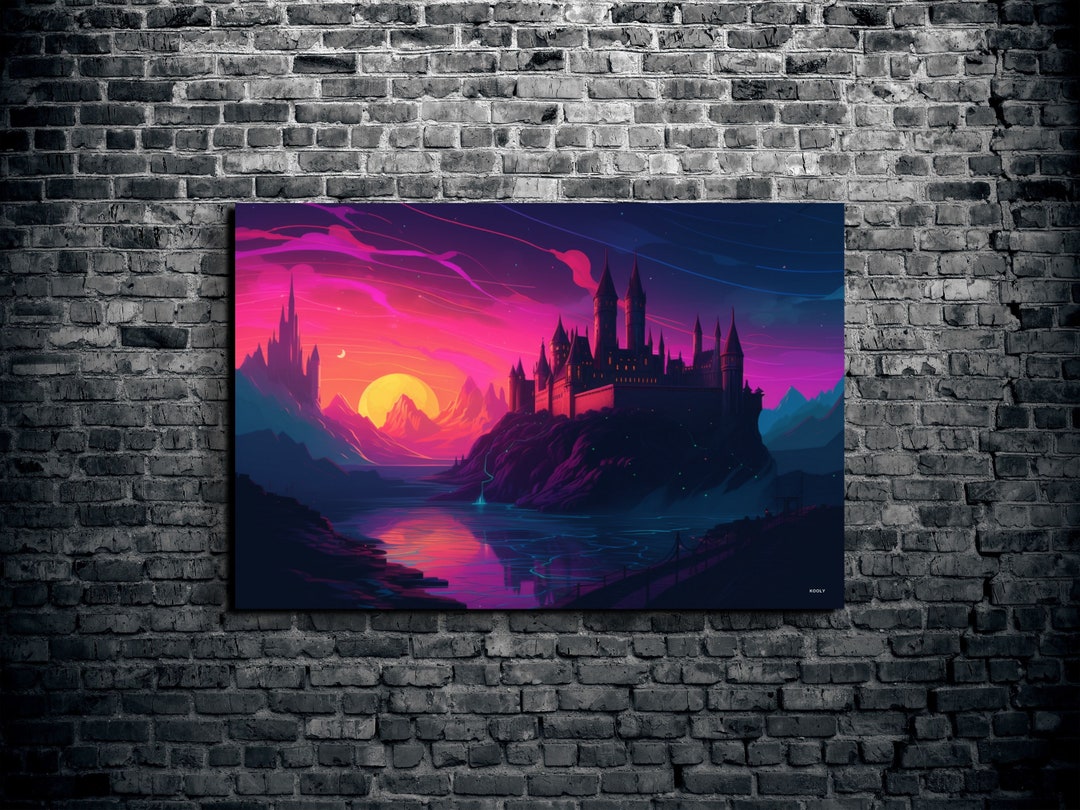 Vaporwave Castle Wizarding Inspired Poster Canvas Wall Art, Wizard ...
