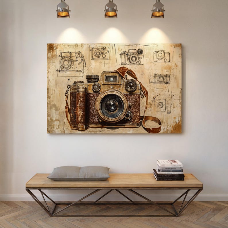 Rustic Antique Camera Art Canvas - Vintage Leather Camera Design With ...
