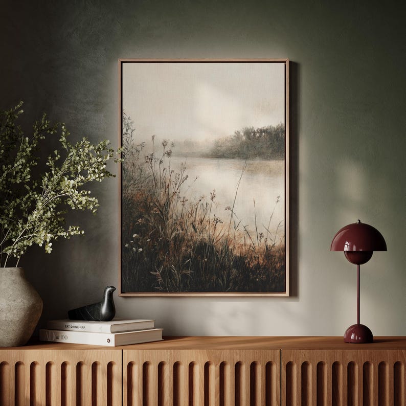 Moody Foggy Lake Canvas, Neutral Nature Wall Art, Misty Landscape ...