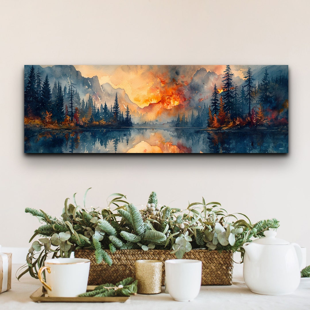 Panoramic Watercolor Forest Fire Canvas Wall Art - Etsy