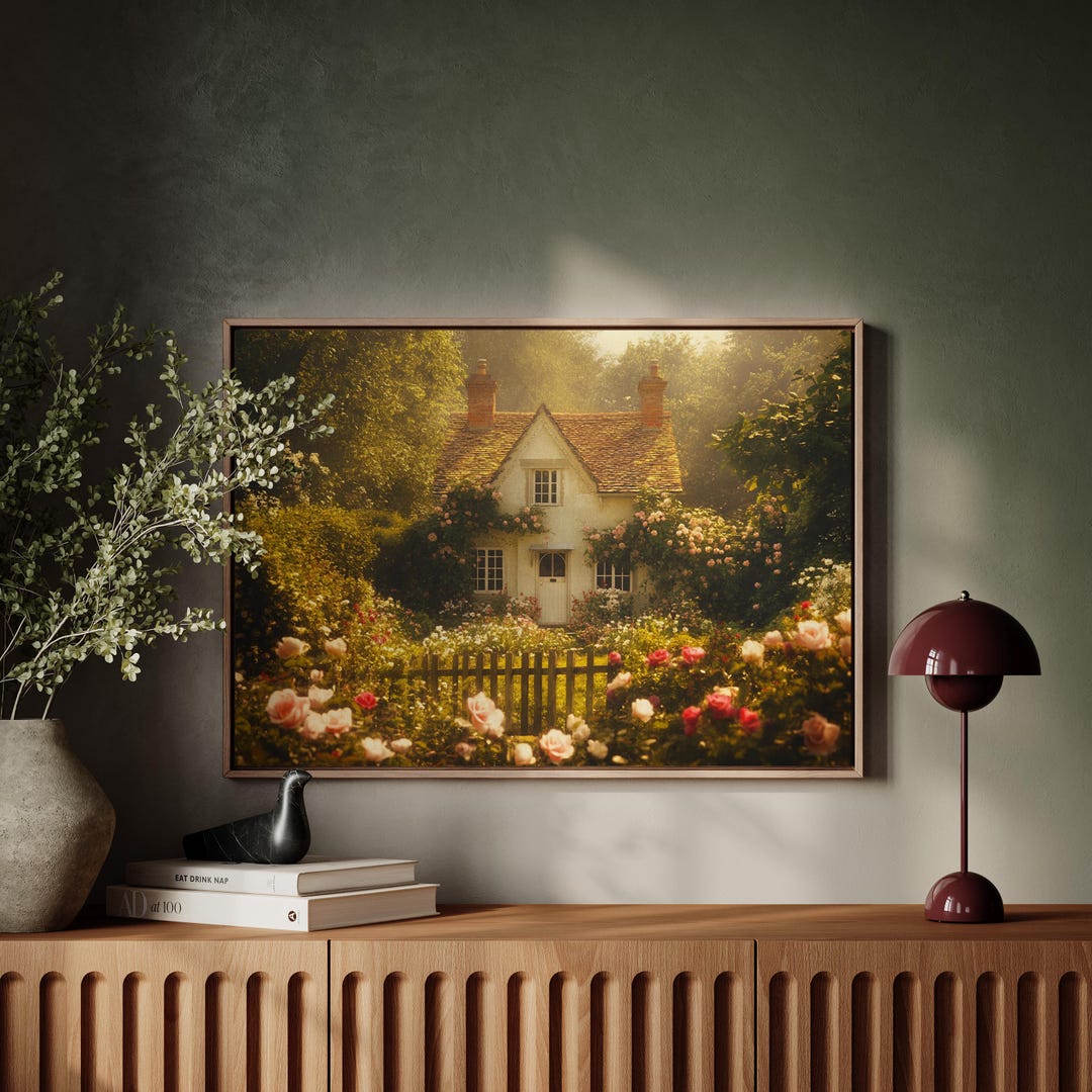 Cottagecore Wall Art, Vintage English Cottage Canvas, Floral Garden ...