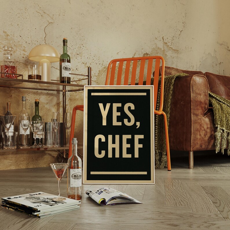 Yes Chef Kitchen Poster – Bold Minimalist Typography Print for Culinary ...