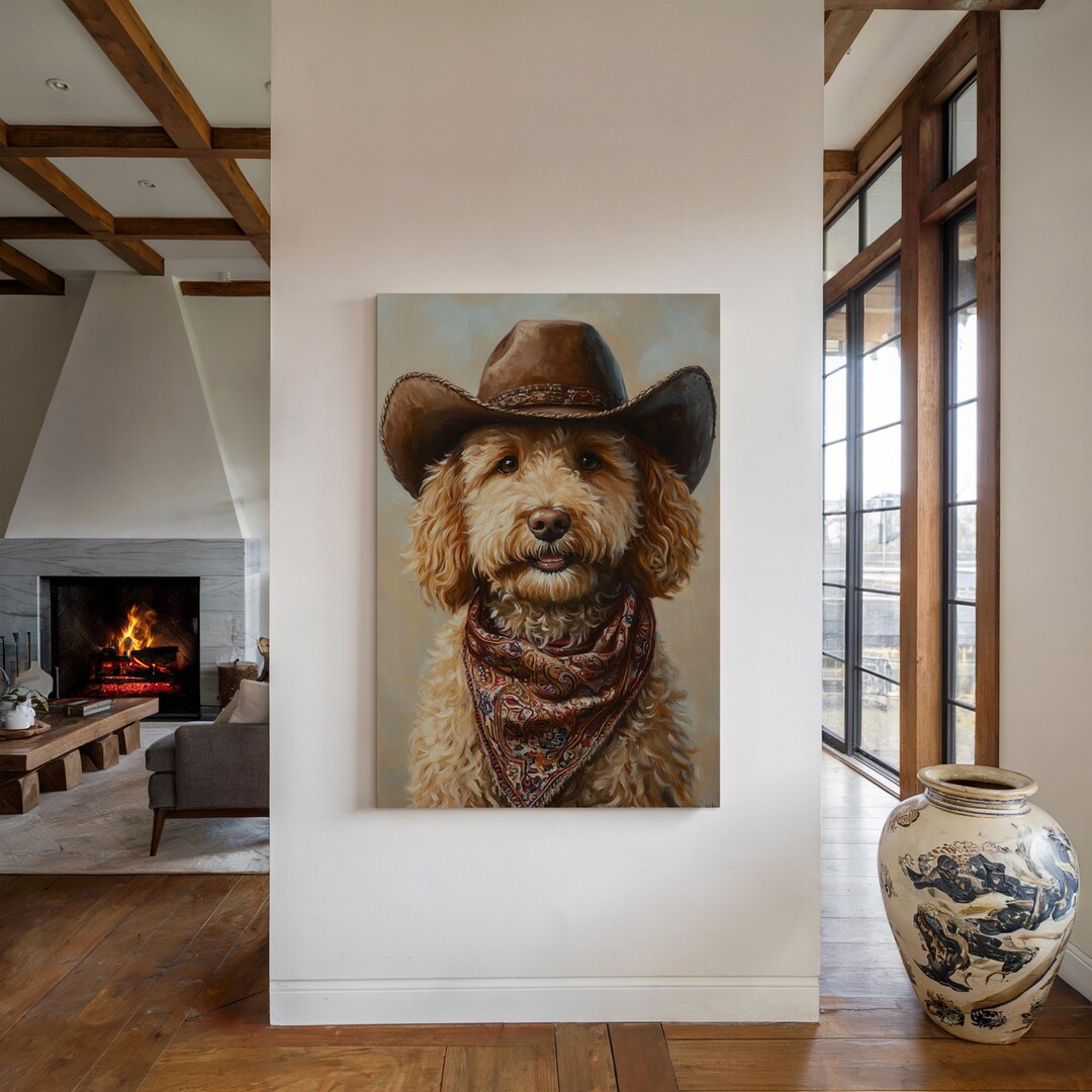 Cowboy Dog Canvas Print, Western Rustic Farmhouse Decor, Country ...