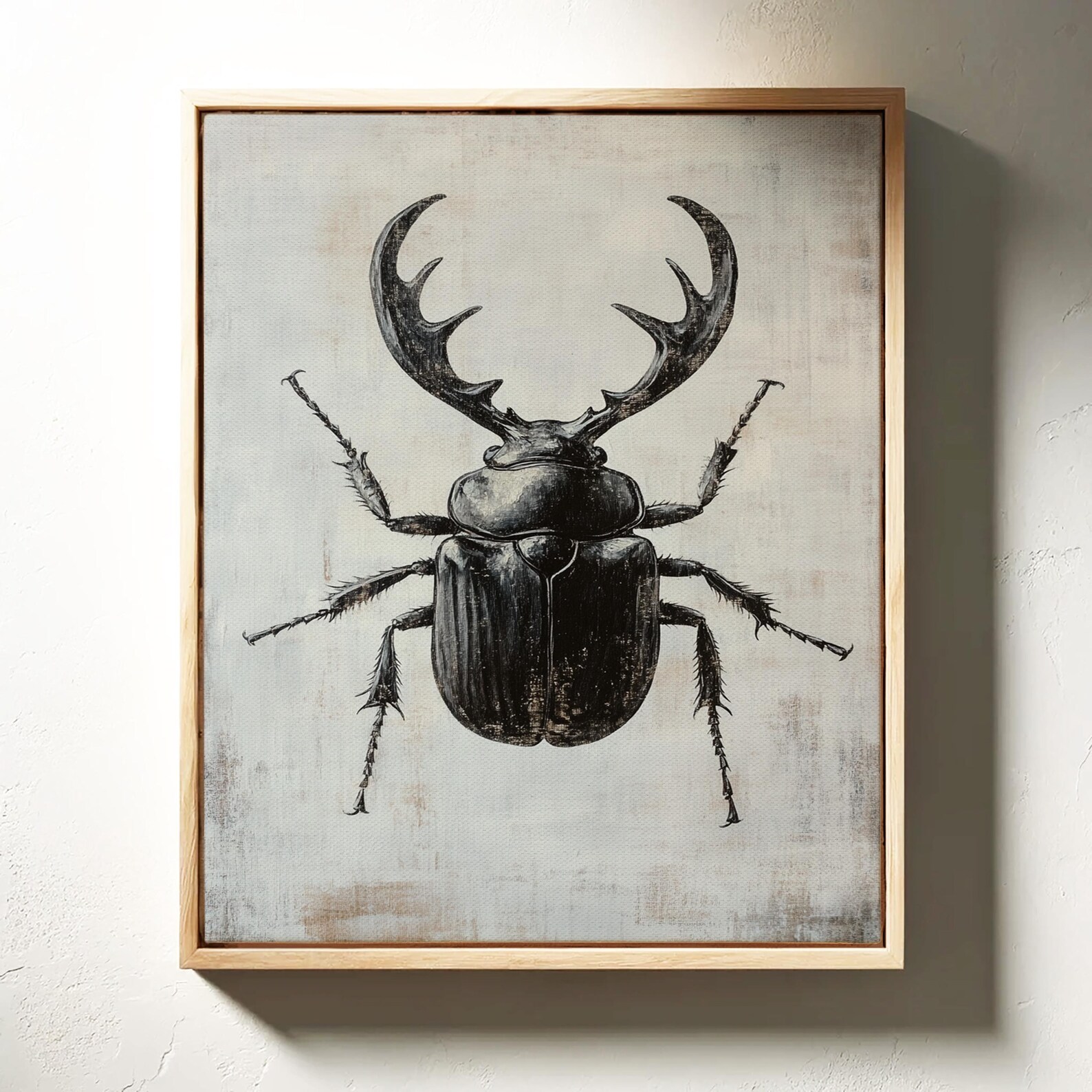 Vintage Stag Beetle Illustration on Distressed Background - Entomology ...