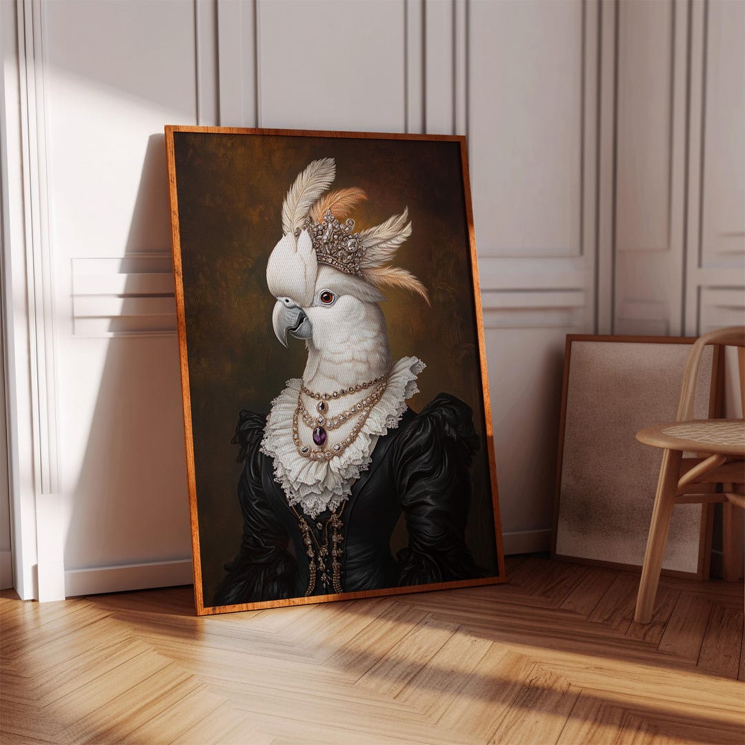 Royal Cockatoo Portrait in Victorian Dress – Elegant Bird Wall Art ...