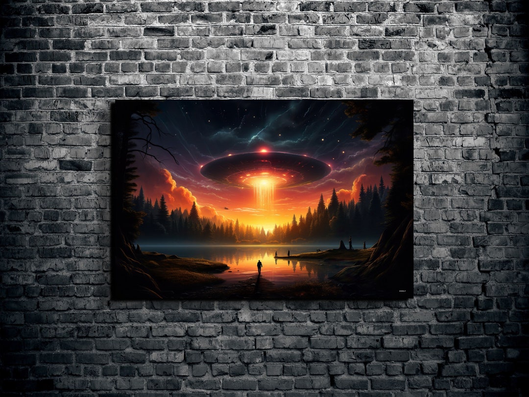 UFO Abduction Canvas Wall Art, Flying Saucer Canvas Wall Art, UFO Art ...