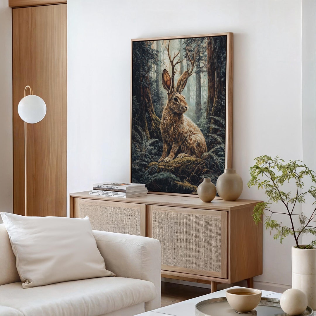 Enchanted Jackalope in a Forest - Mystical Woodland Creature Wall Art ...