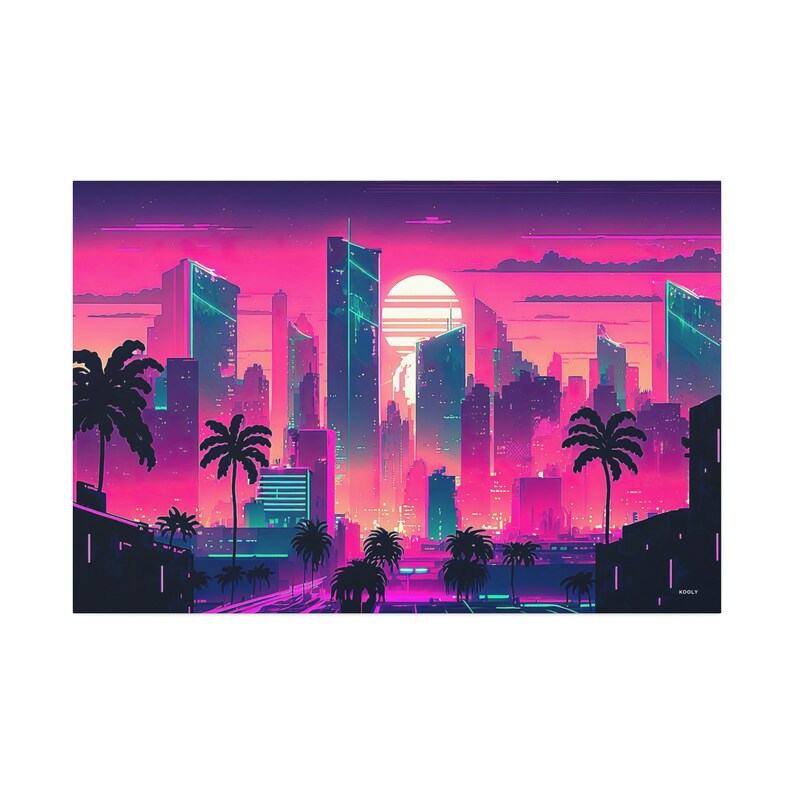 Downtown Miami Synthwave Lofi Vaporwave Canvas Wall Art Print - Etsy