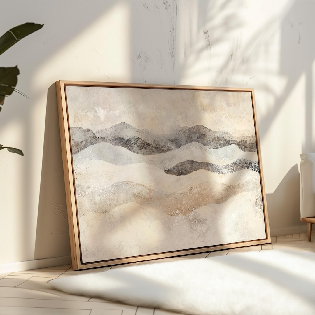 Neutral Abstract Mountain Canvas Wall Art, Beige and Gray Landscape ...