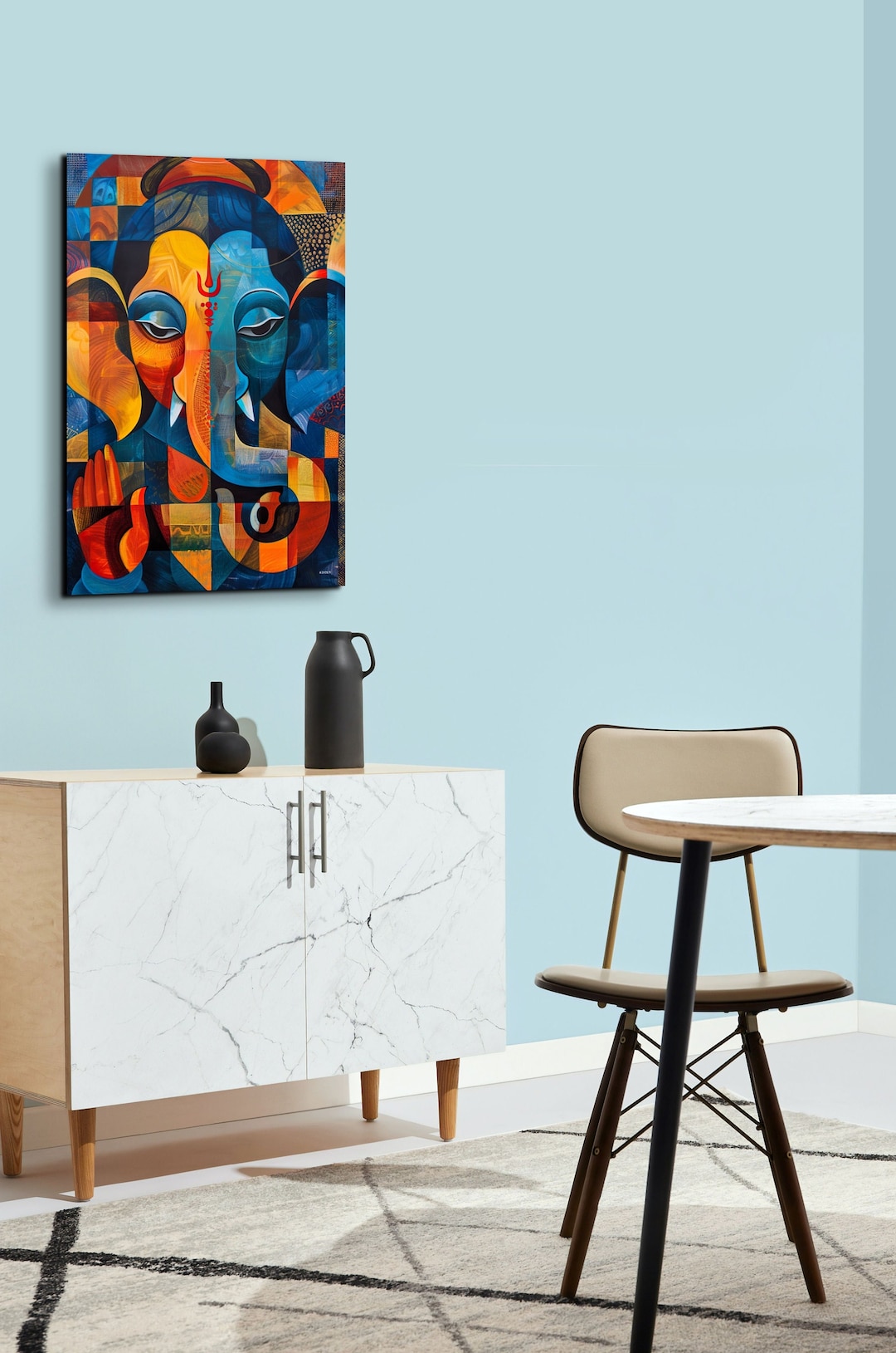 Abstract Geometric Ganesha Ready to Hang Canvas Wall Art Print, Indian ...