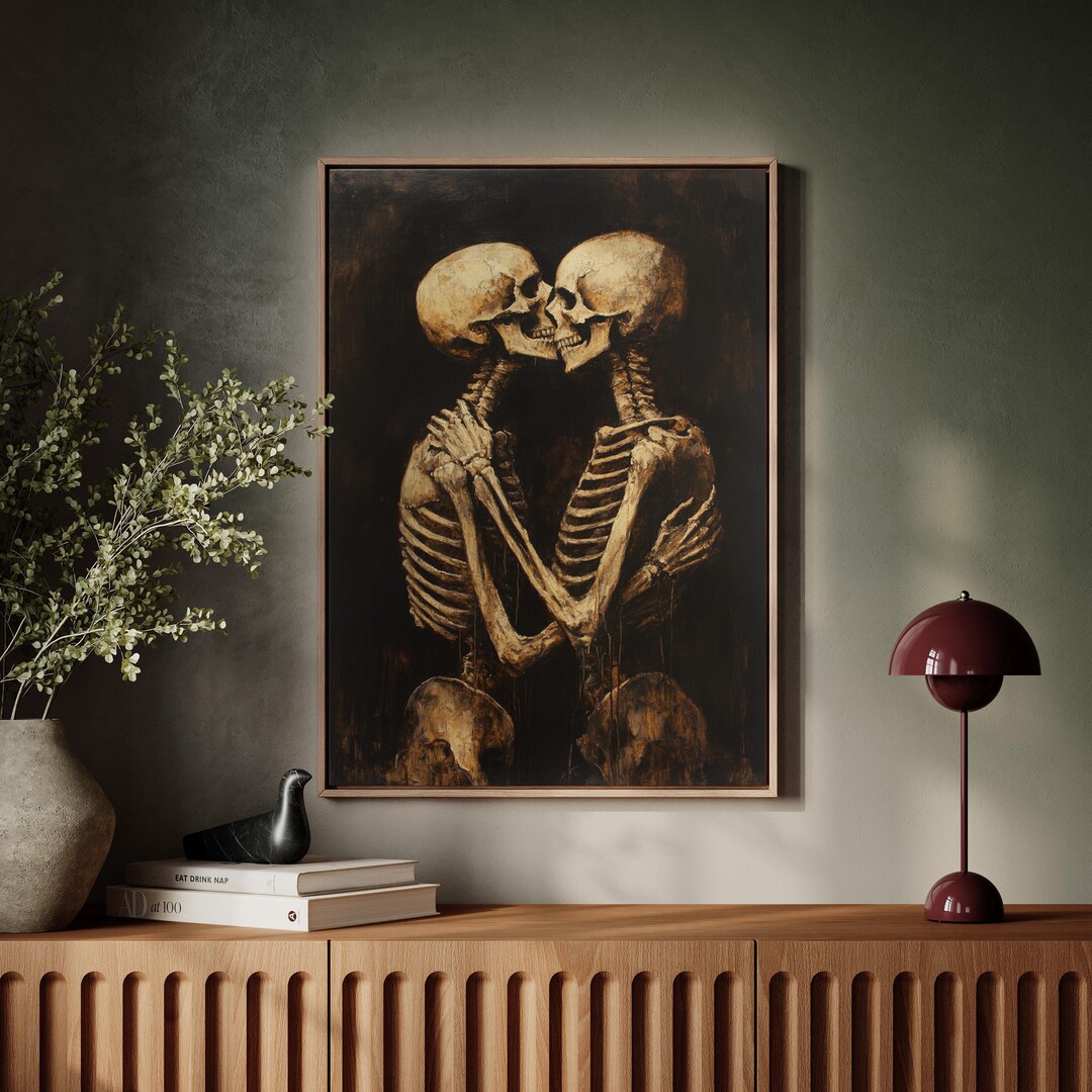 Eternal Embrace Skeleton Canvas Wall Art - Unique Gothic Hangable Wall ...
