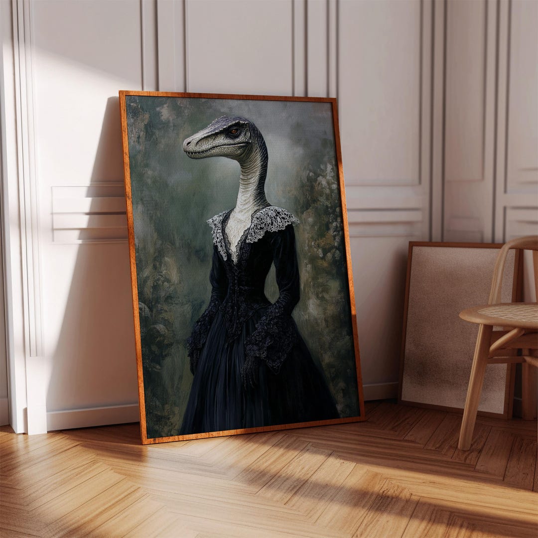 Velociraptor Victorian Portrait | Dark Gothic Dinosaur Art in Lace ...