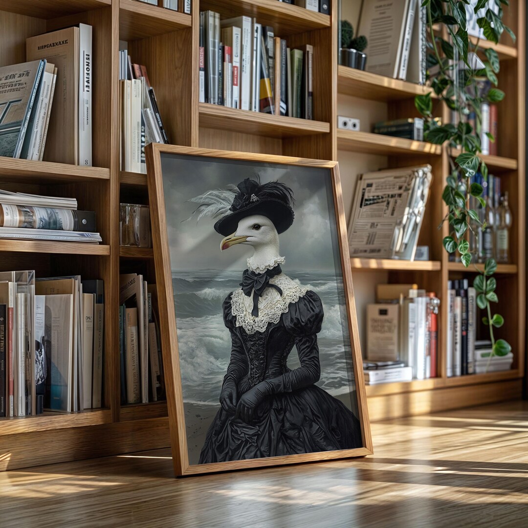 Victorian Seagull Lady Canvas Wall Art – Elegant Bird Portrait in Black ...