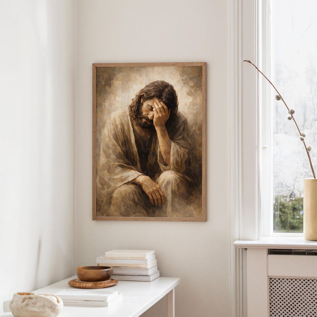 Jesus Weeping in Silence With Hand Over Face - Etsy
