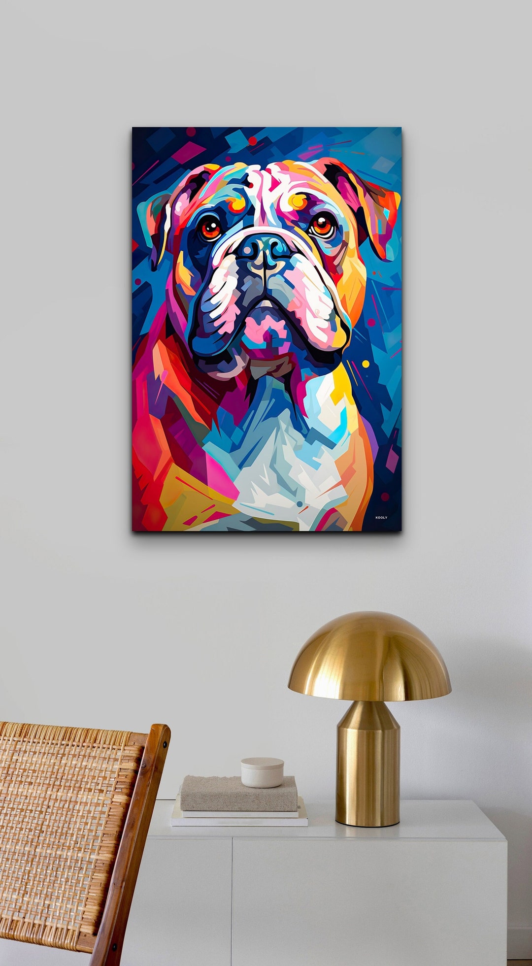 English Bulldog Canvas Wall Art, Cute Colorful Pet Painting, Bulldog ...
