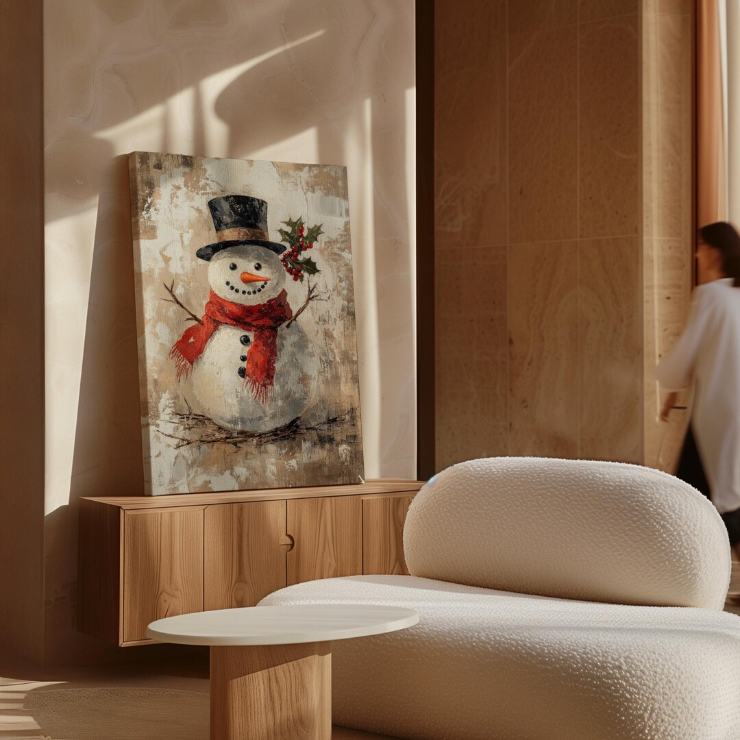 Vintage Snowman Farmhouse Mantle Canvas Ready to Hang Canvas Wall Art ...