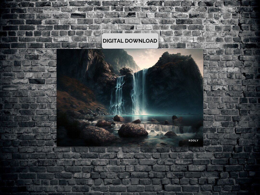 Waterfall off Cliff Digital File, Waterfall Between Mountains and Rock ...