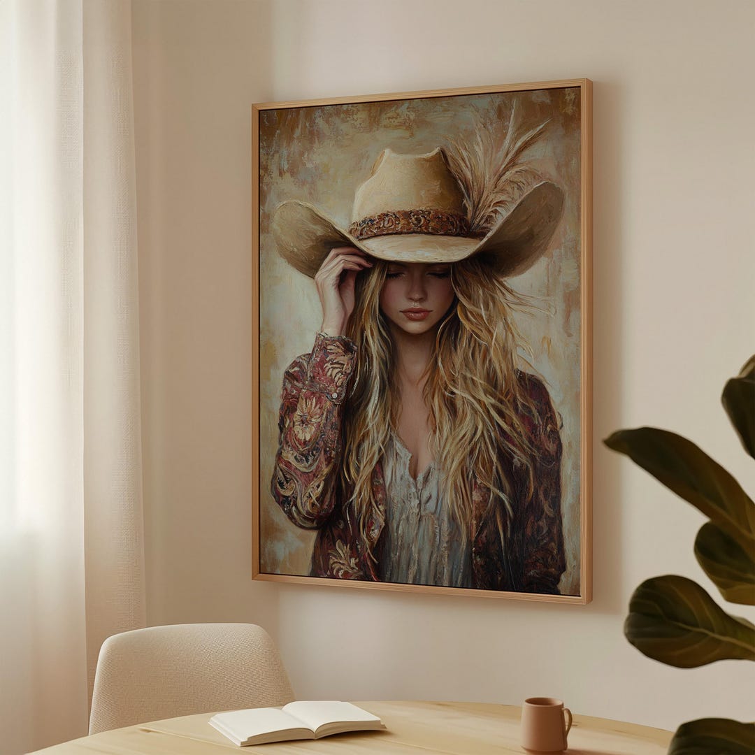 Vintage Cowgirl Canvas Art, Western Portrait Wall Decor, Rustic Country ...