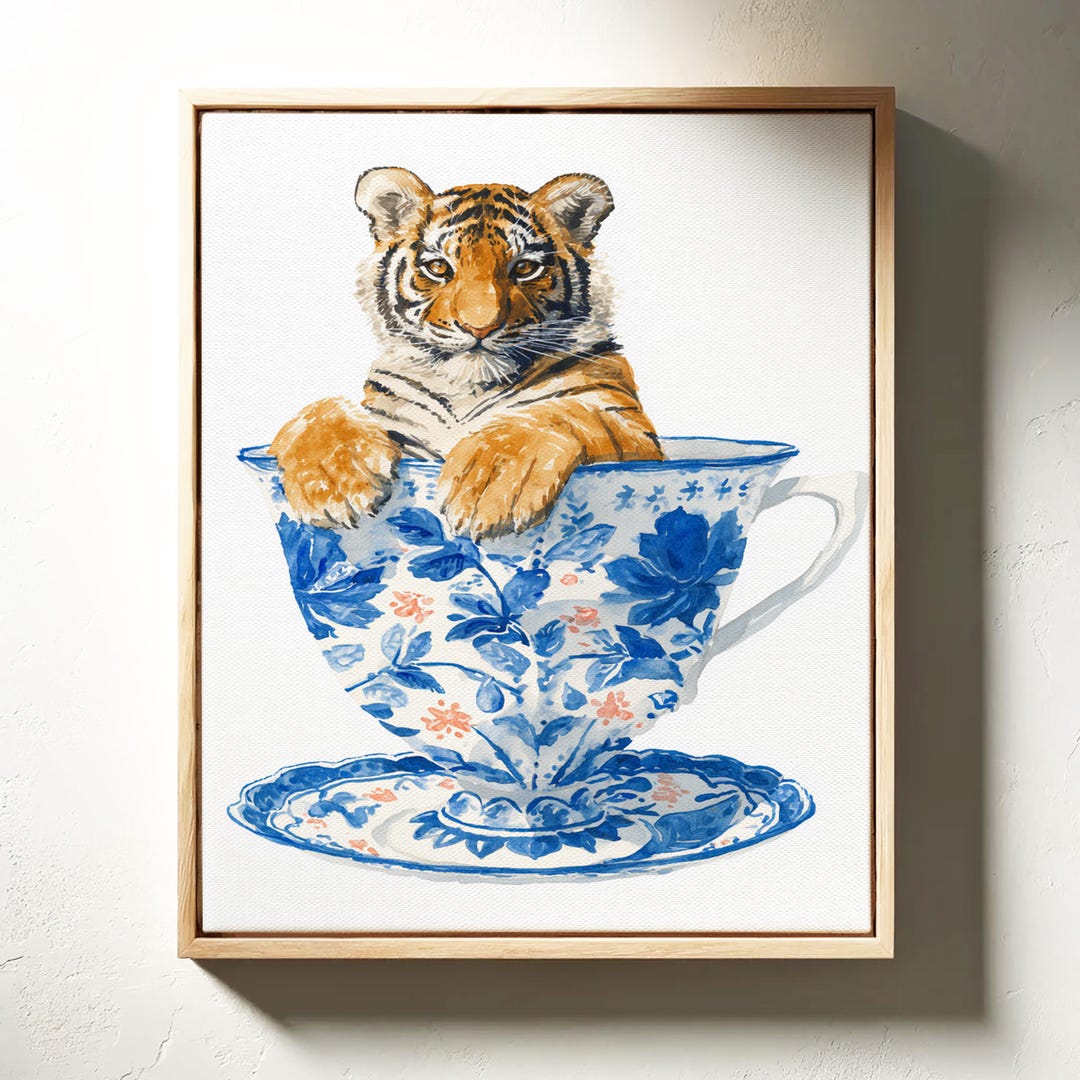 Tiger Cub in Blue Porcelain Teacup - Etsy