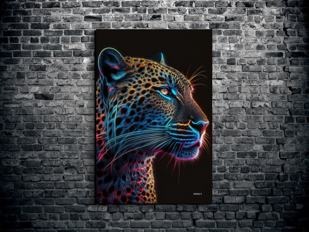 Neon Leopard Made of Neon Lights, Leopard Art, Leopard Canvas, Leopard ...