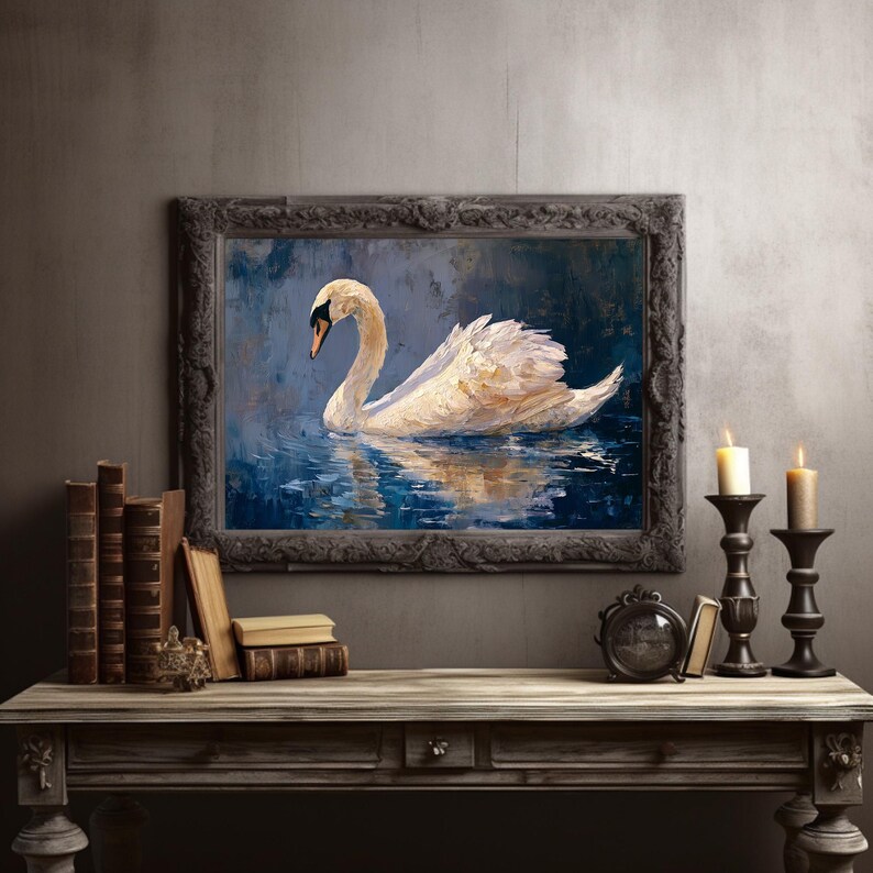 Elegant Swan on Water Impressionist Painting - Etsy