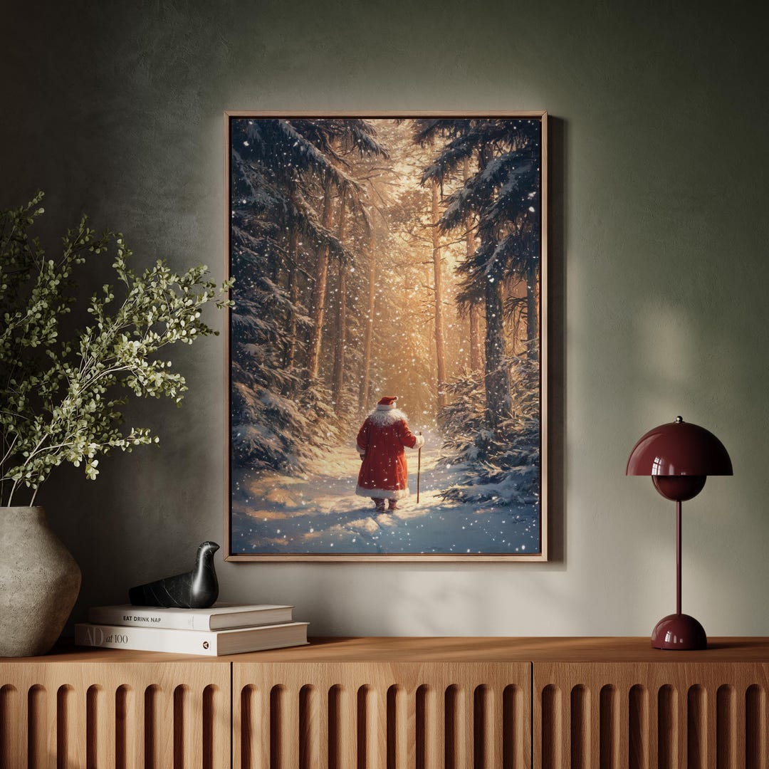Farmhouse Rustic Santa Walking in the Forest Ready to Hang Canvas Wall ...